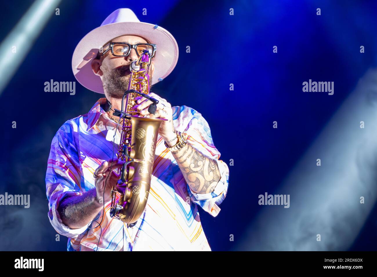 23 juillet 2023, Villafranca (VR, Italie : le saxophoniste Jimmy Sax ...