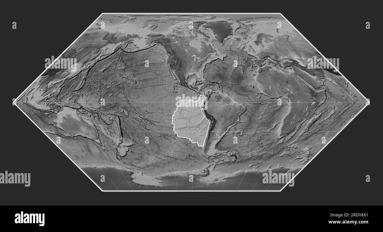 Plaque tectonique de Nazca sur la carte d'élévation en niveaux de gris ...