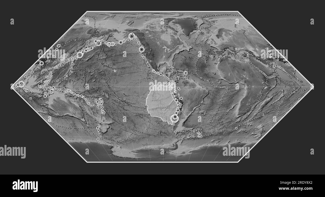Plaque tectonique de Nazca sur la carte d'élévation en niveaux de gris ...