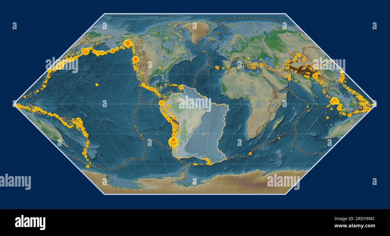 Plaque tectonique sud-américaine sur la carte d'altitude physique dans ...