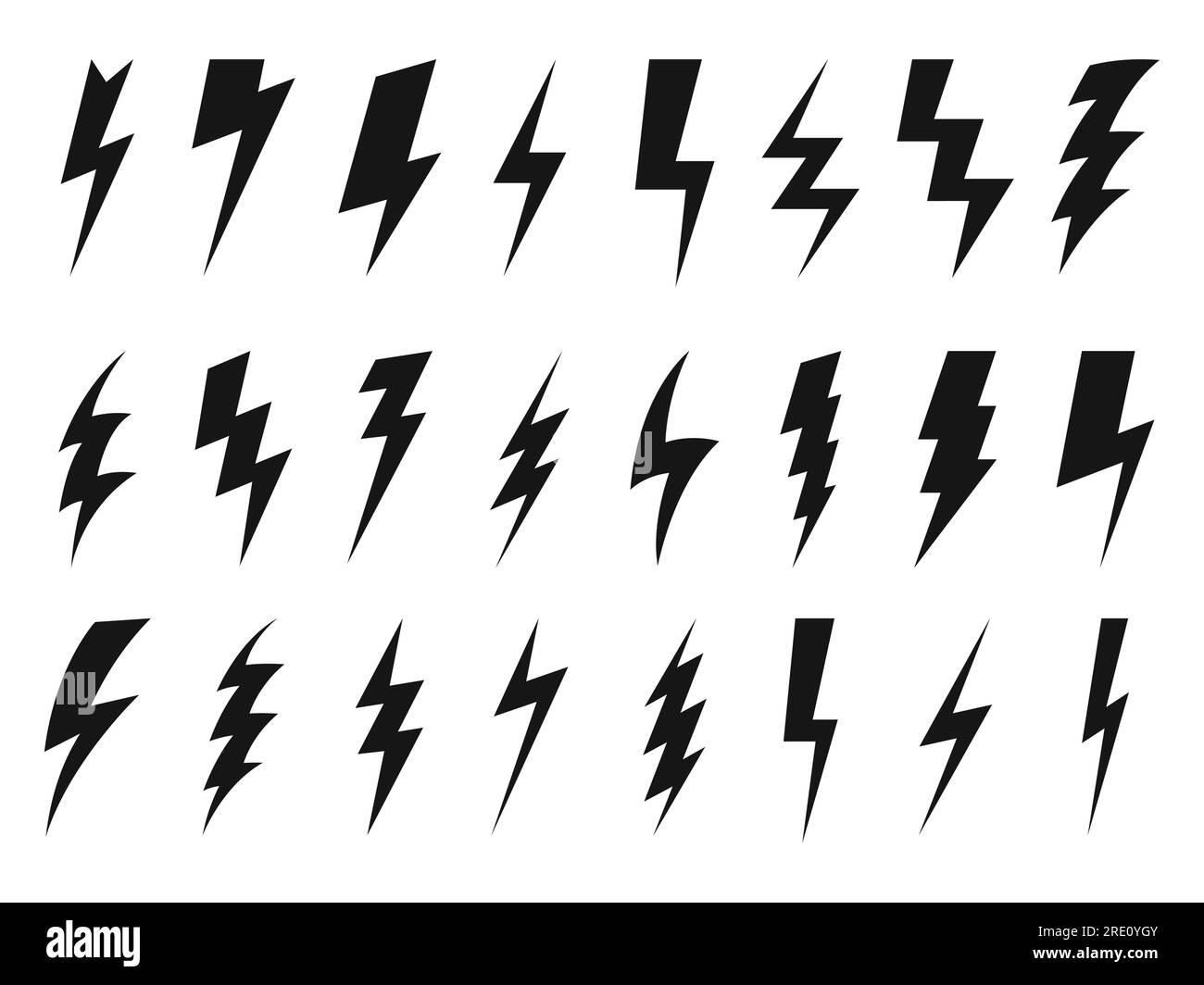 Éclair noir. Symbole abstrait de foudre d'énergie électrique, flèche d ...