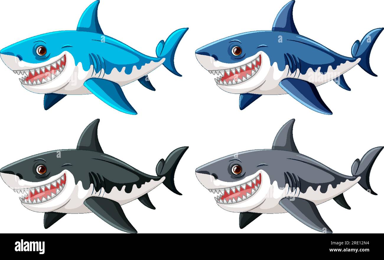 Une illustration de dessin animé d'un grand requin blanc avec de ...