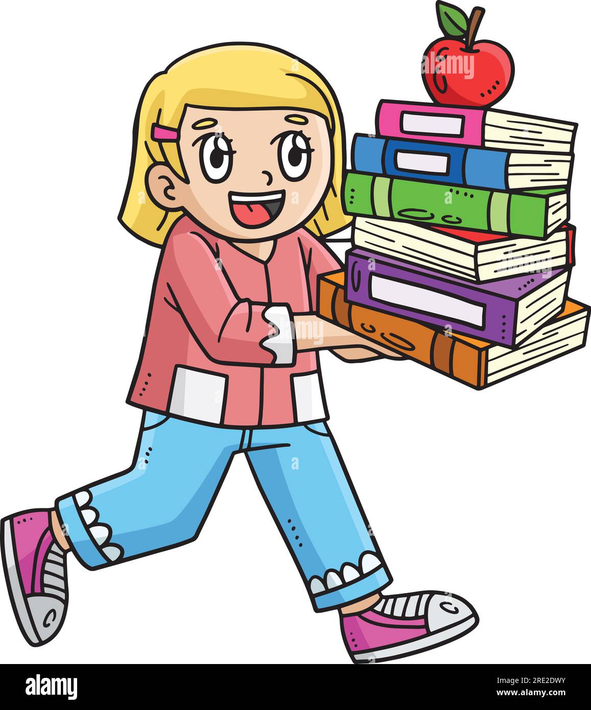 Enfants portant des livres Cartoon Colored Clipart Image Vectorielle ...