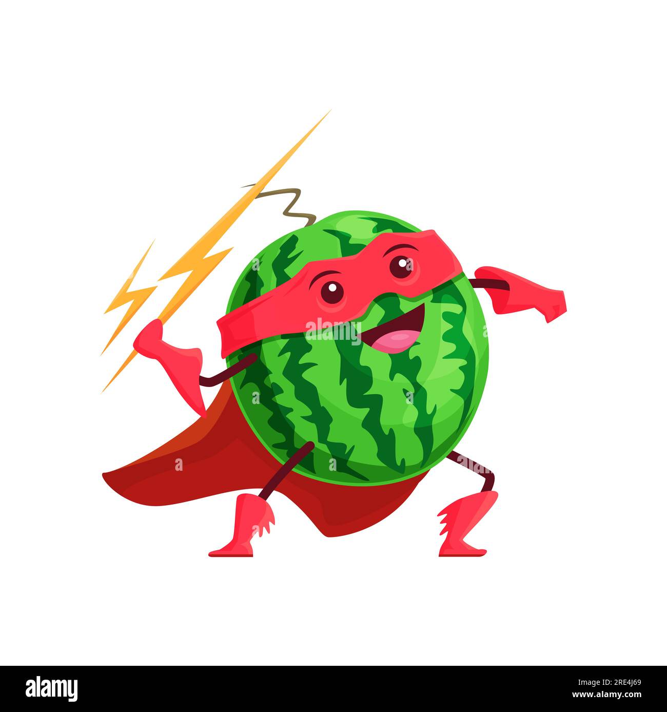 Personnage de super-héros de fruit de pastèque de dessin animé. Vector super héros personnage en ...