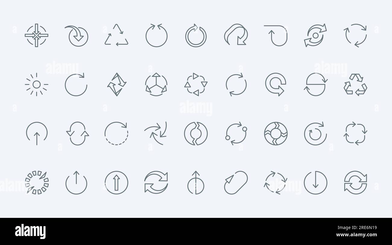 Flèches circulaires et triangulaires icônes de ligne fine définir l ...