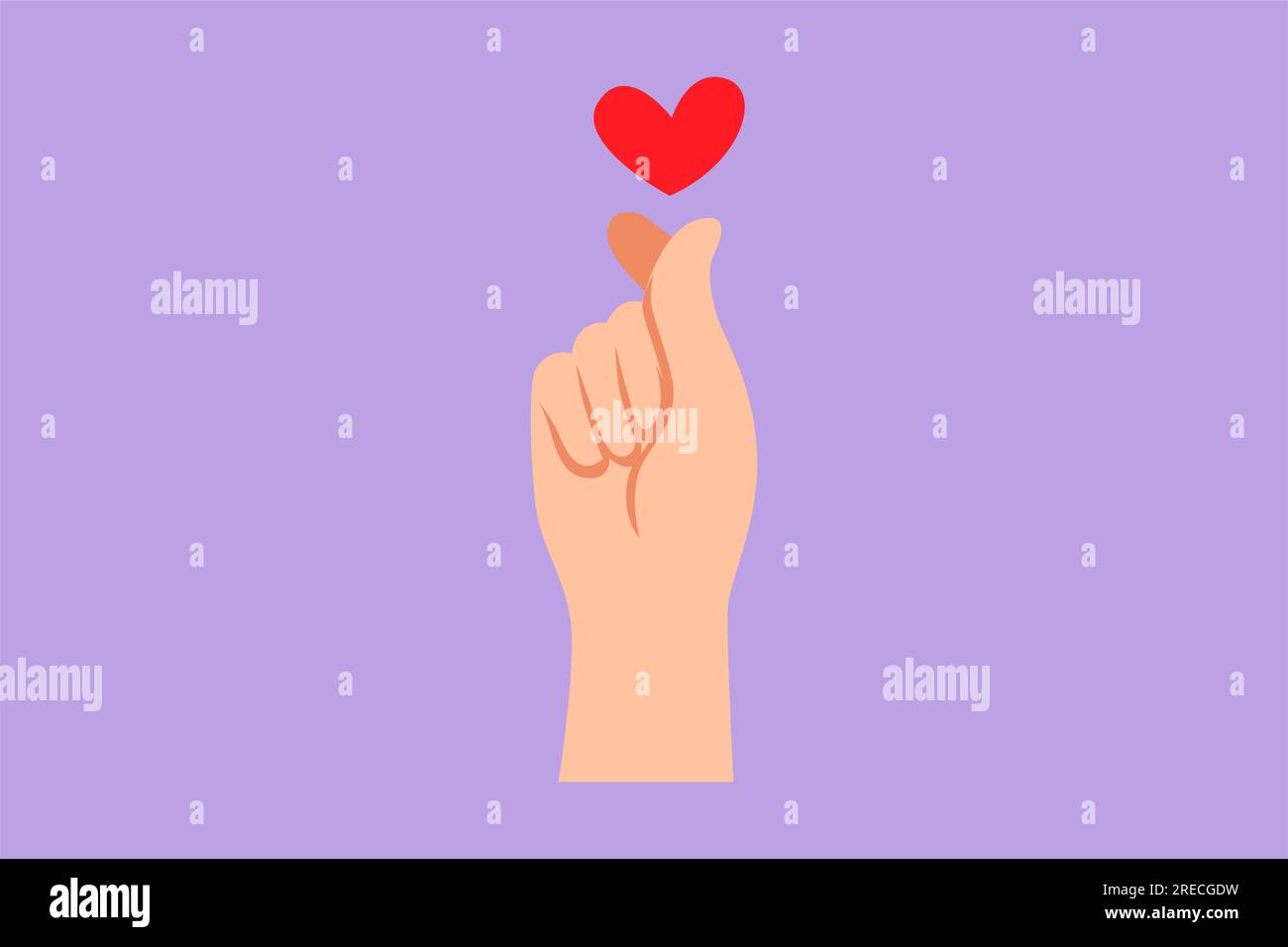 Signe de coeur coréen à dessin plat de personnage. Symbole d'amour de ...