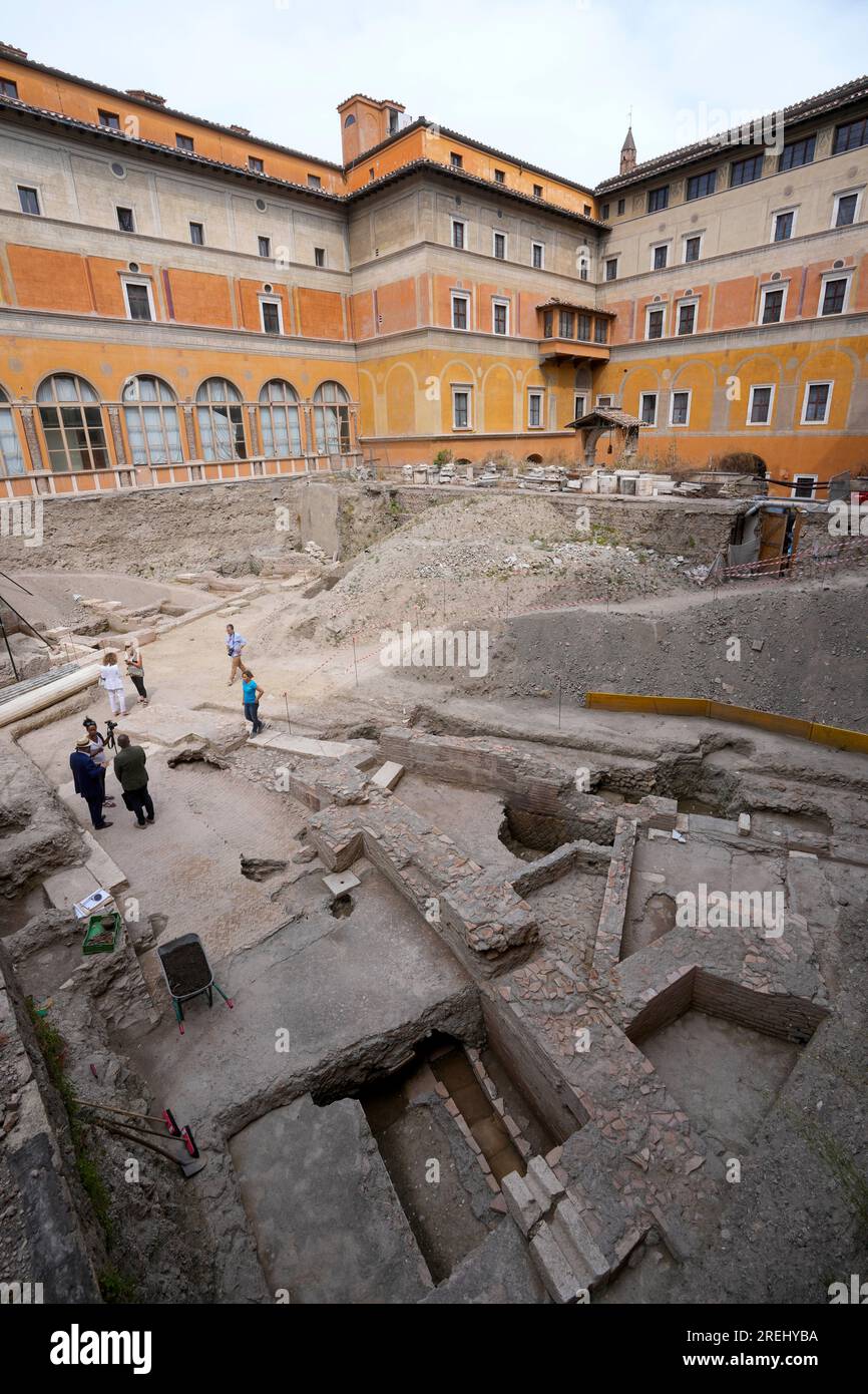 People walk in the excavation site of the ancient Roman emperor Nero's ...