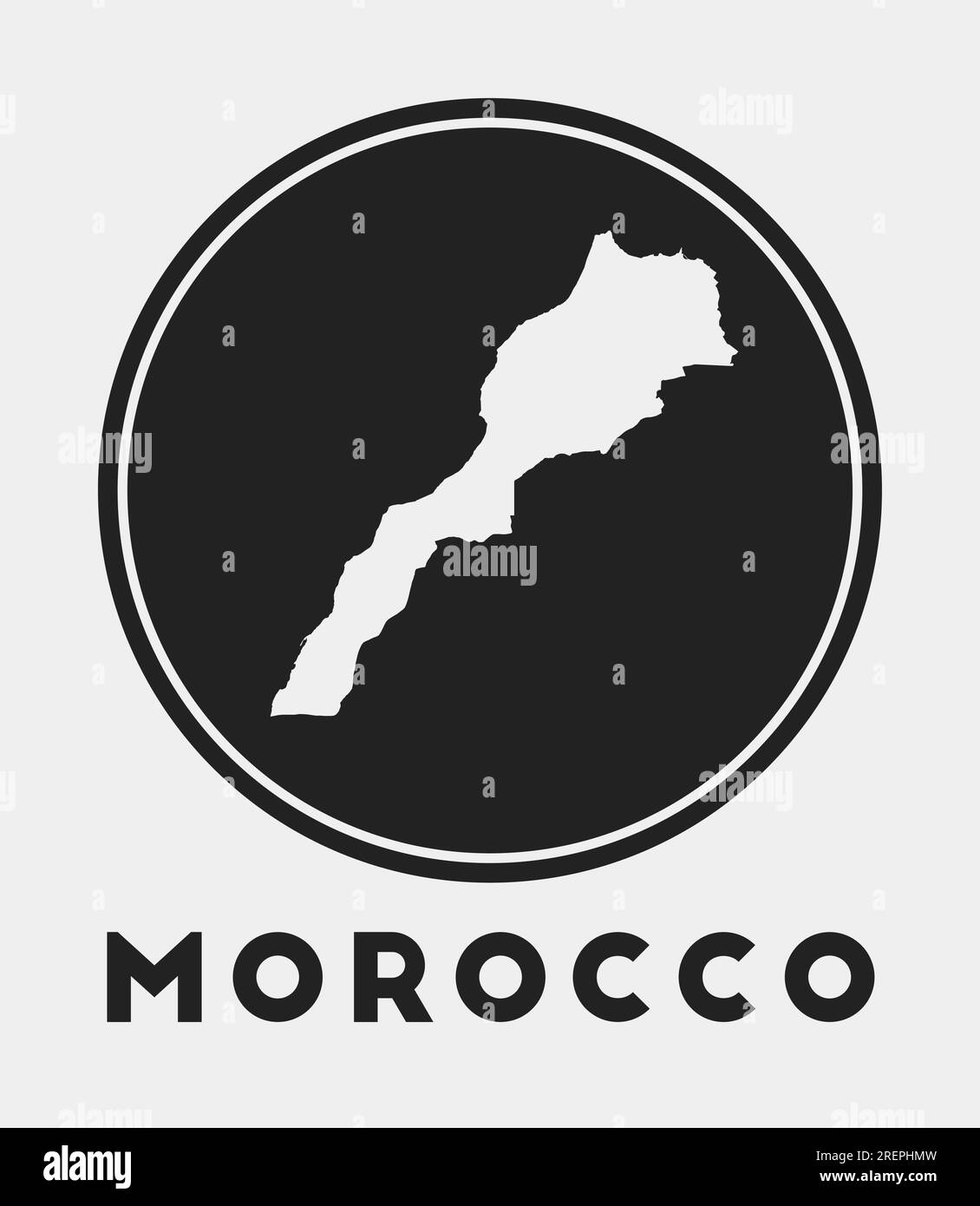 Icône Maroc. Logo rond avec carte du pays et titre. Badge Maroc élégant ...