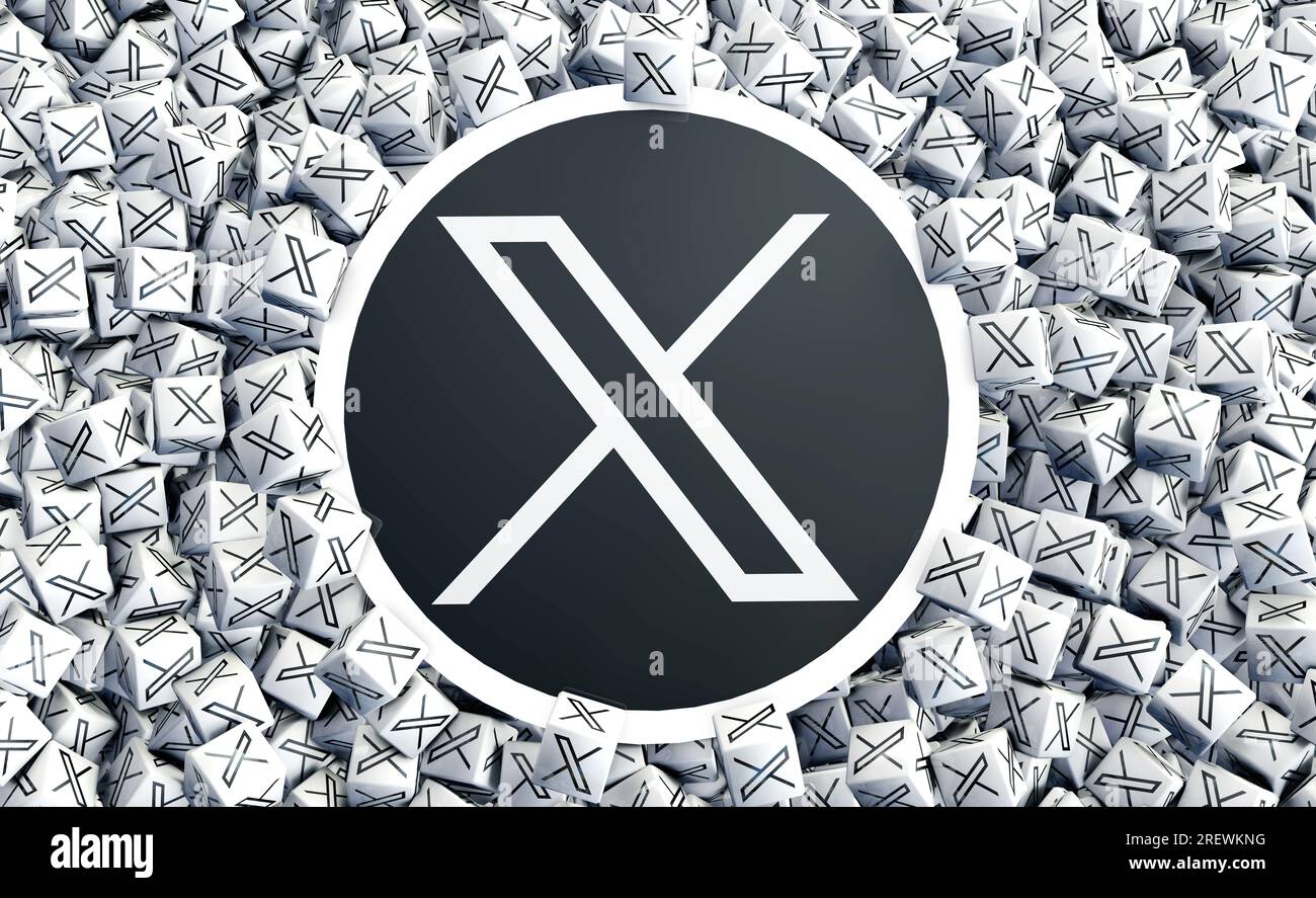 Logo de l'application X devant l'arrière-plan du symbole bleu oiseau ...