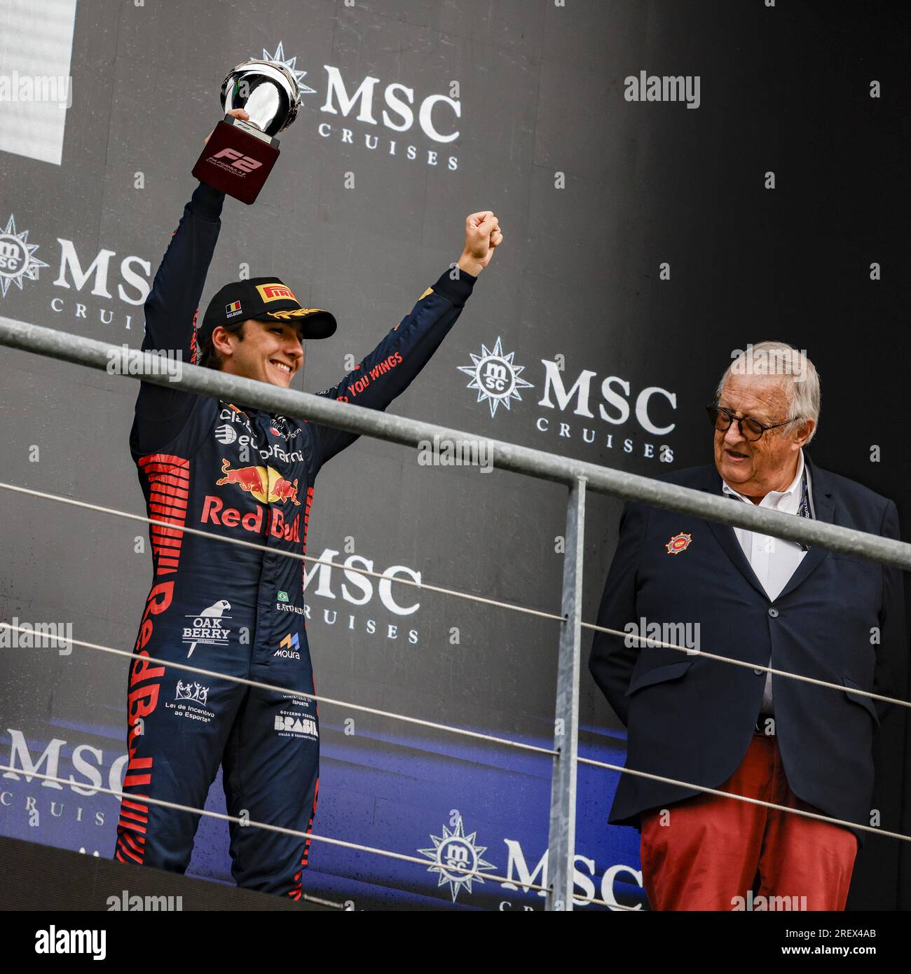 FITTIPALDI Enzo (BRA), Rodin Carlin, Dallara F2, portrait, podium lors ...