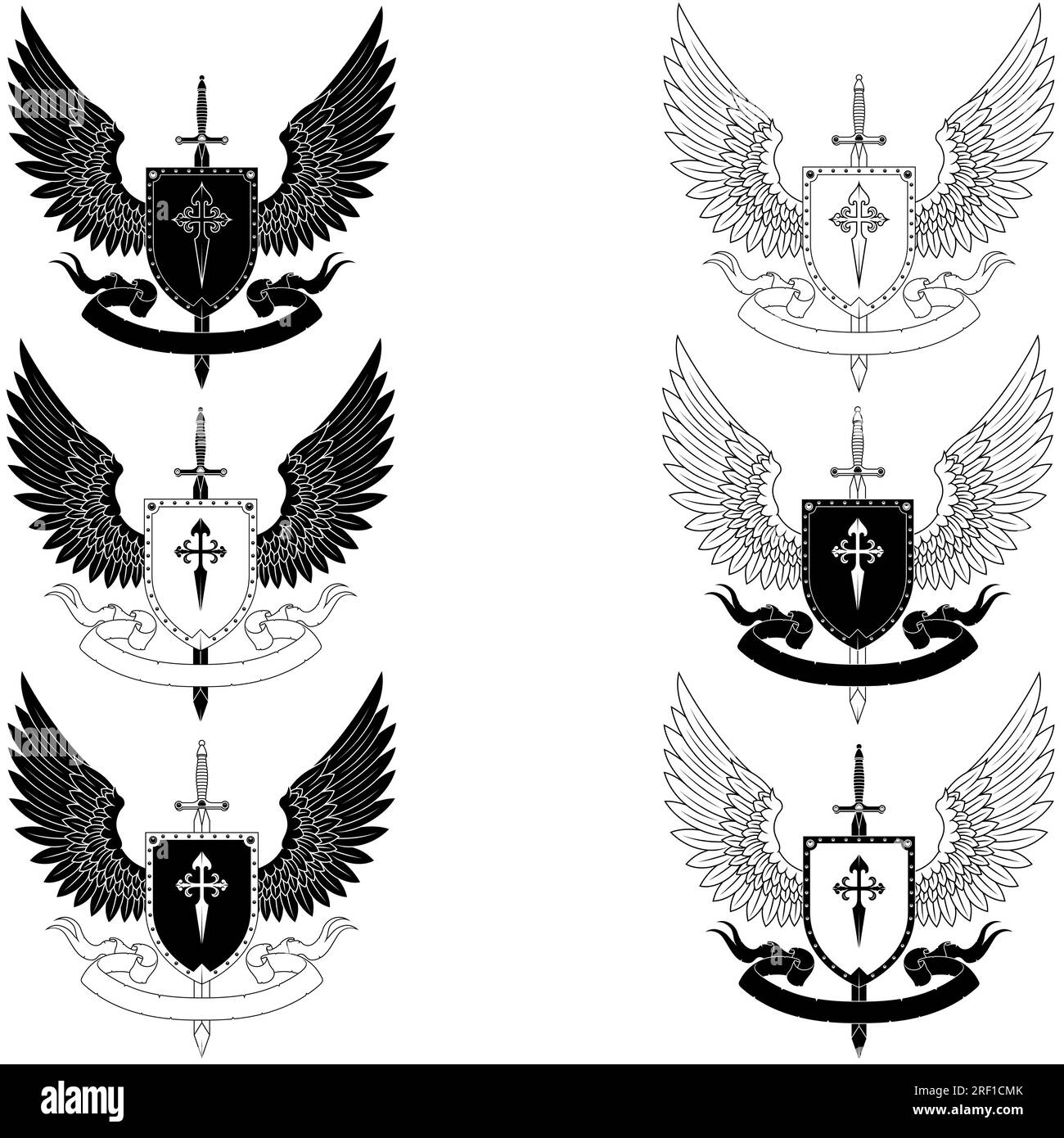 Armoiries européennes avec ailes et épée, bouclier avec symbole des ...