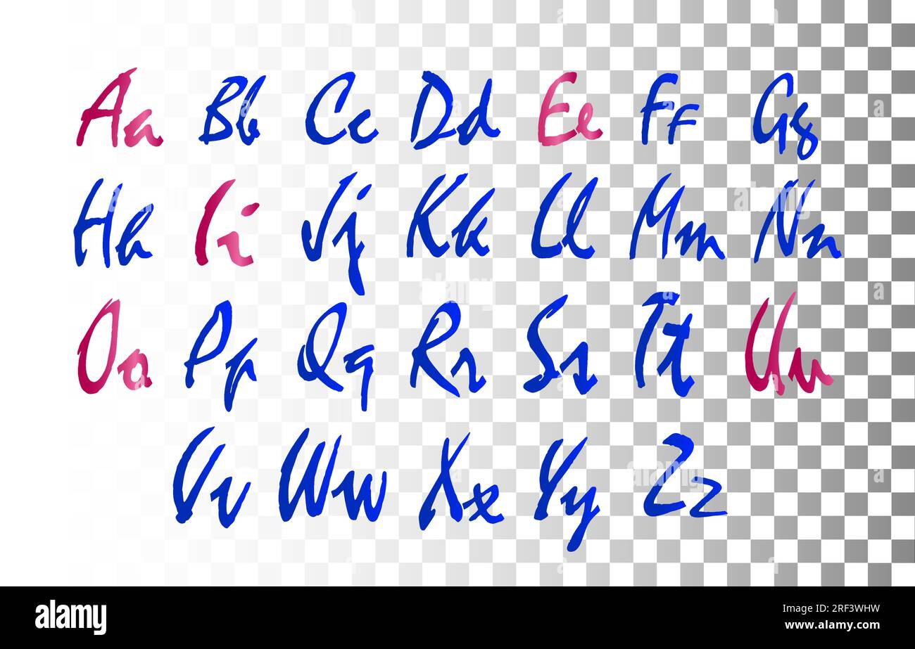 Alphabet stylisé sur fond transparent, lettres majuscules et minuscules ...