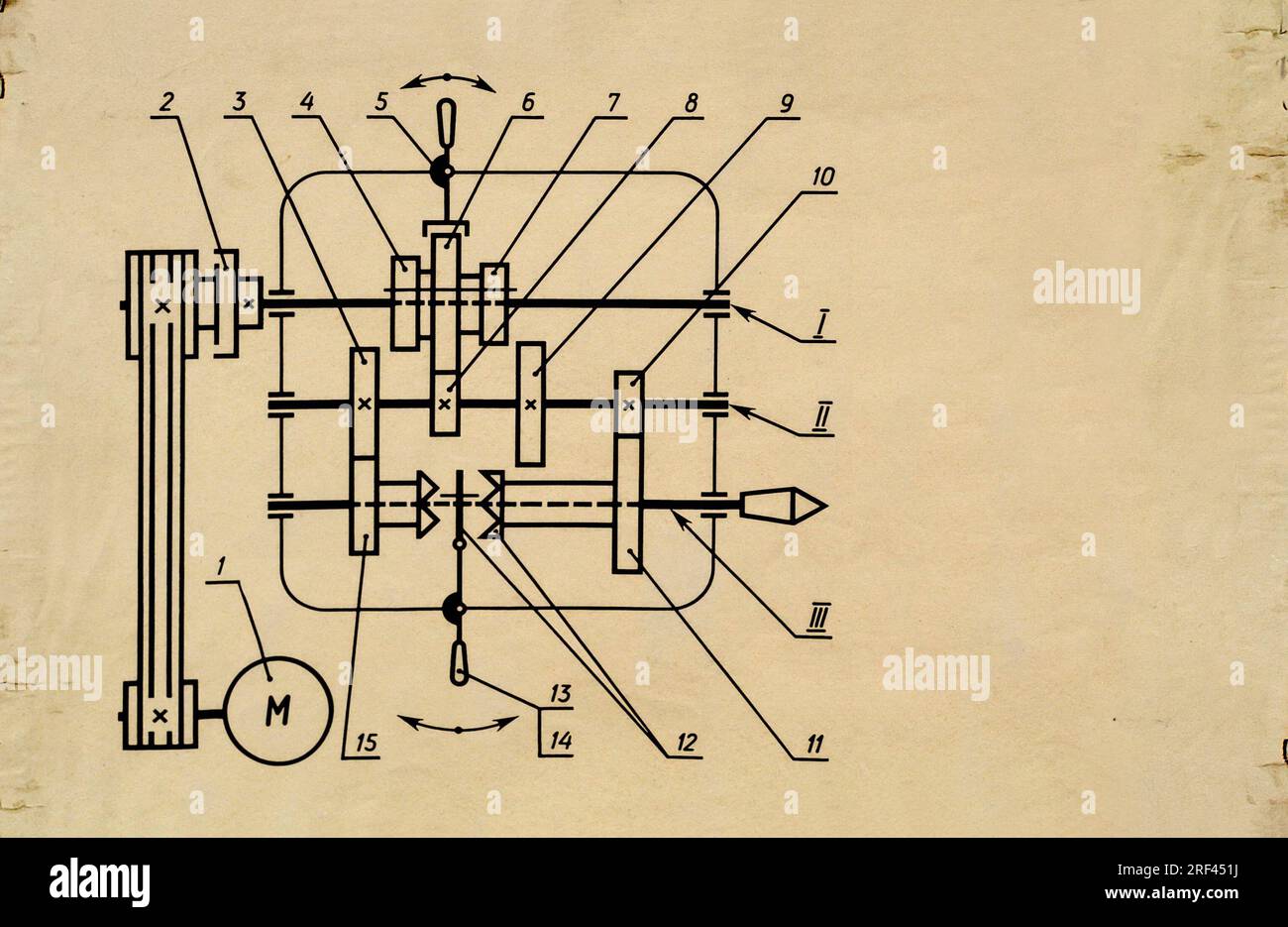 Ancien schéma cinématique du tour de transfert de boîtes début 19e ...