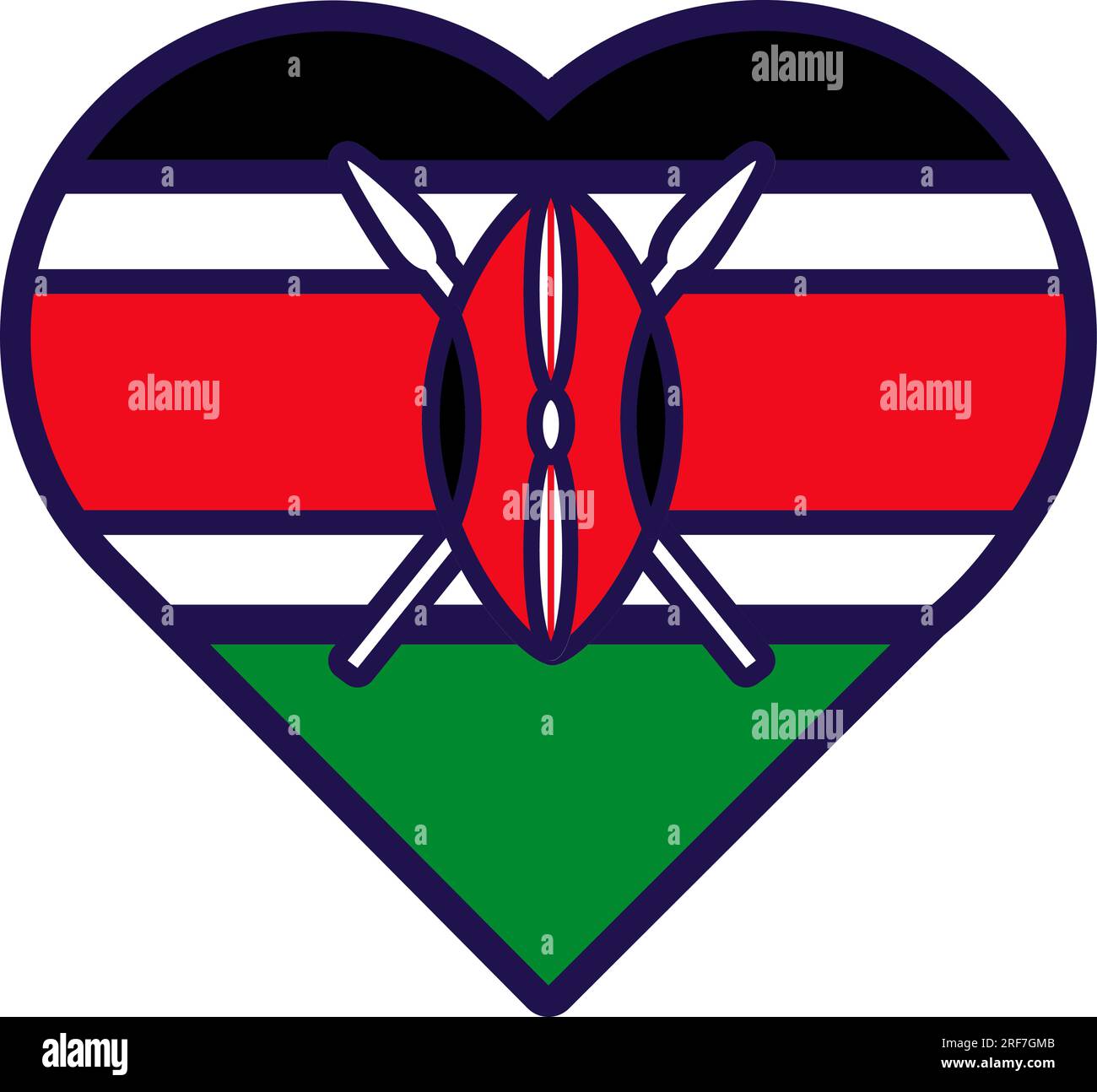 Cœur patriote dans les couleurs du drapeau national du Kenya. Élément ...