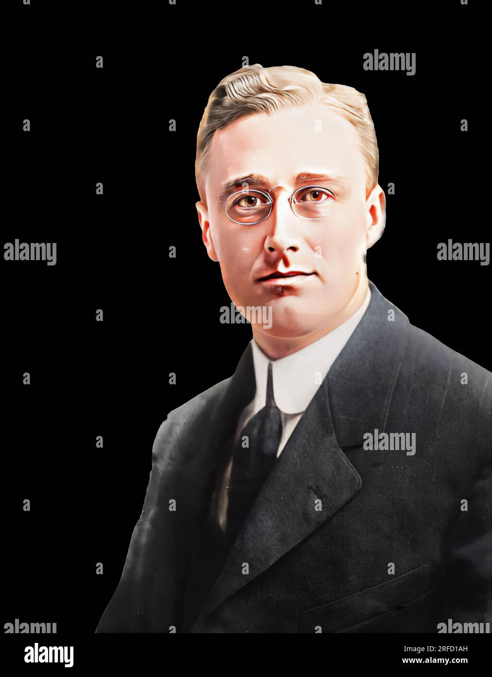 Il s'agit d'une image colorisée d'un jeune Franklin Delano Roosevelt ...