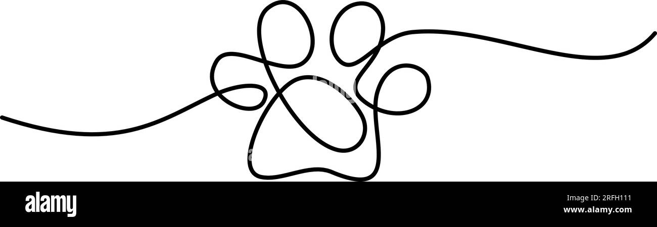 Empreinte de patte de chien ou de chat. Dessin continu d'une ligne ...