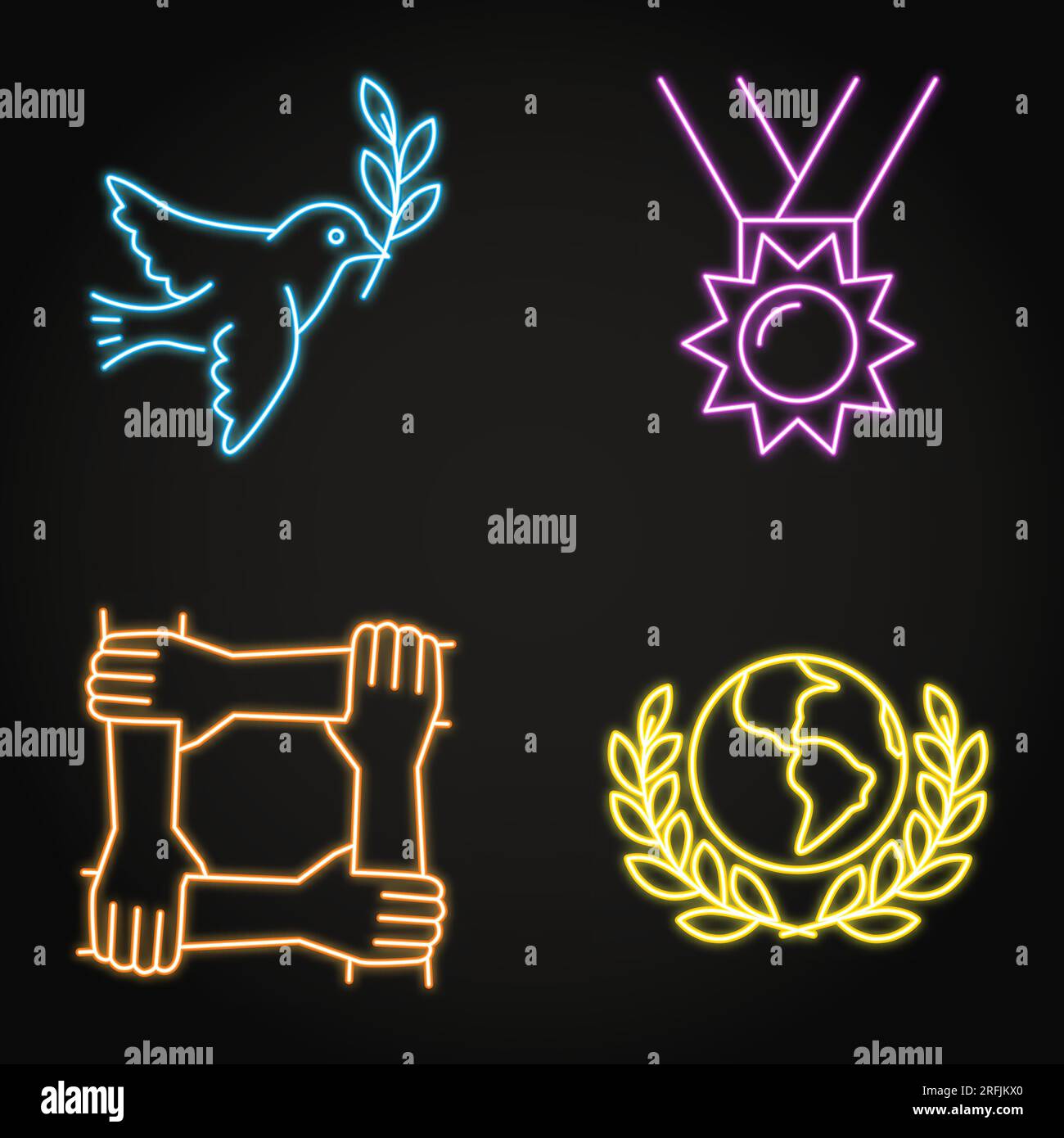 Jeu d'icônes de ligne néon diplomatie de la paix. Coopération ...