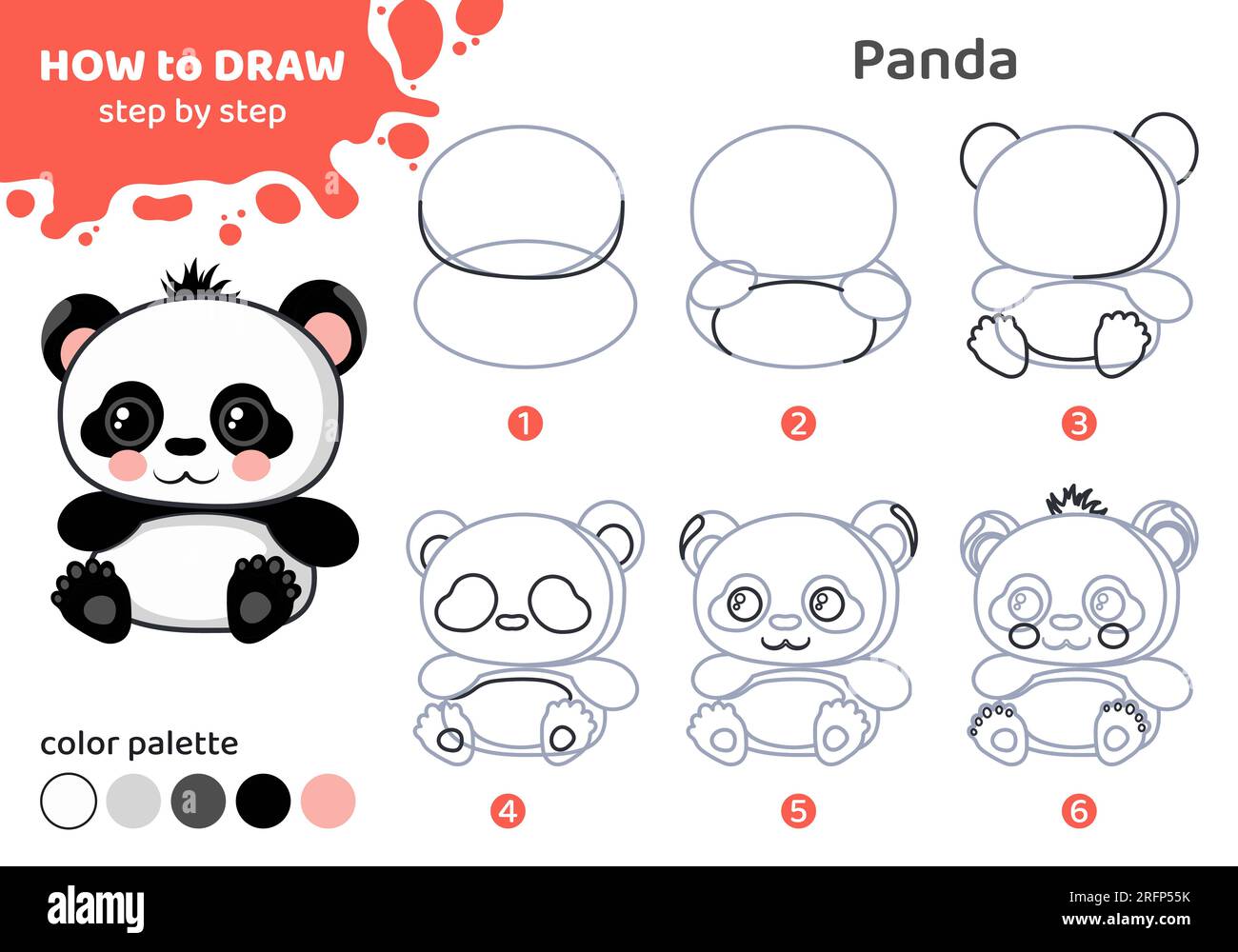 Tutoriel de dessin pour les enfants. Comment dessiner un panda Image ...