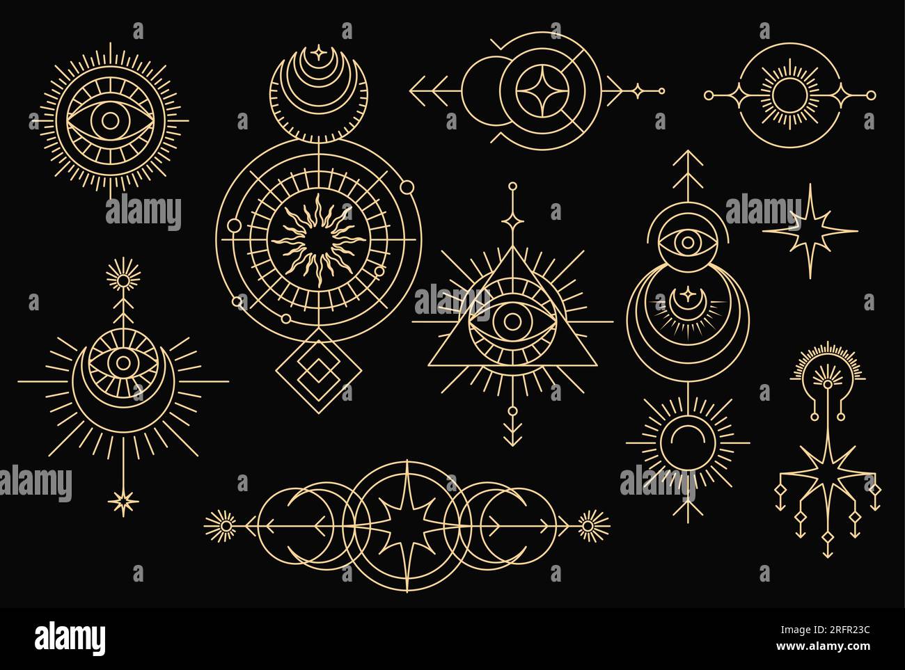 Ensemble de symboles magiques mystiques, signes de tarot occulte et ...