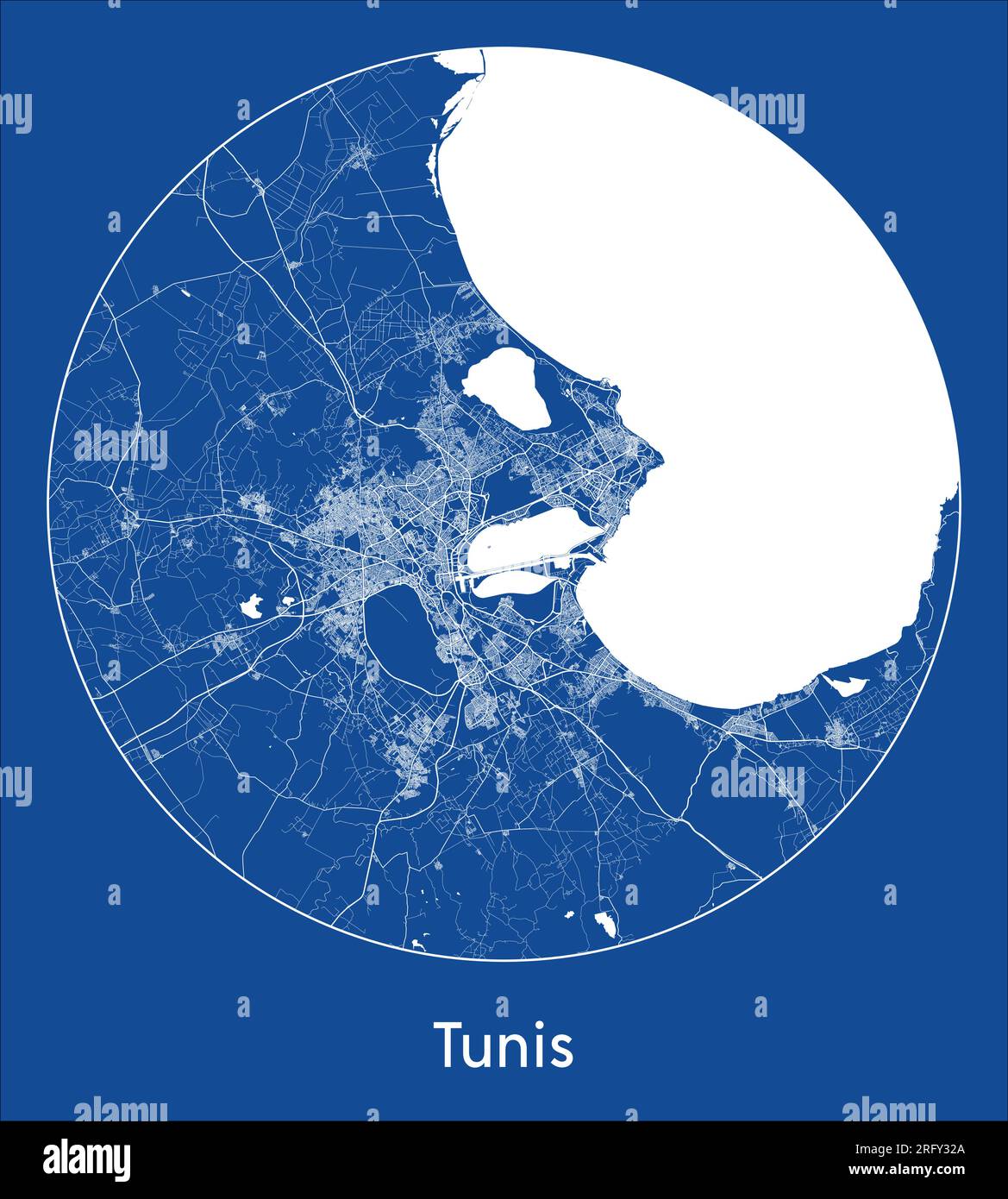 Plan de la ville Tunis Tunisie Afrique bleu imprimer rond cercle ...