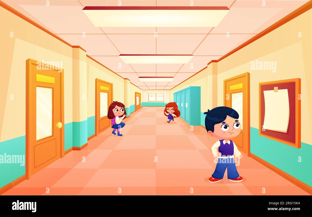 Couloir école dessin animé Banque d'images vectorielles - Alamy