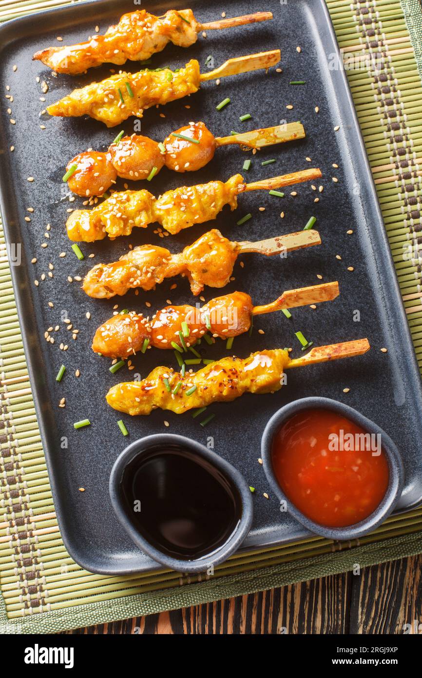 Yakitori assortiment de brochettes de poulet grillé au charbon de bois ...