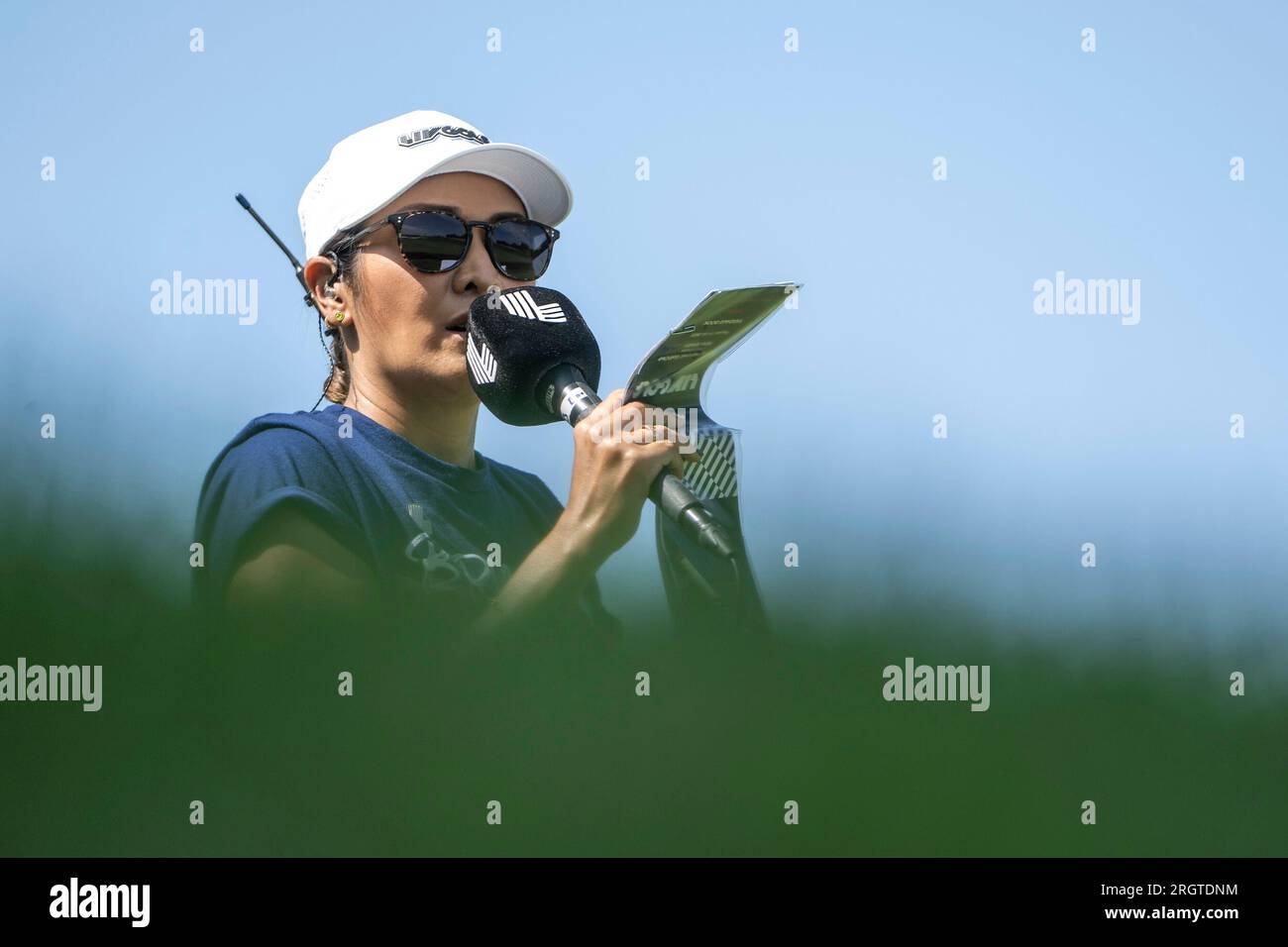 Su-Ann Heng, LIV Golf Broadcaster, looks on from the eighth hole during ...