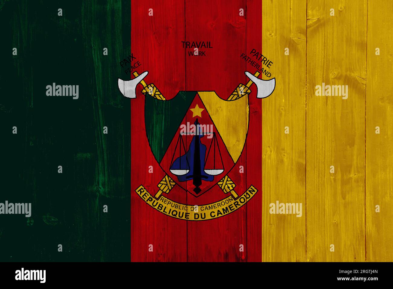 Drapeau et armoiries de la République du Cameroun sur fond texturé. Collage de concept Photo ...