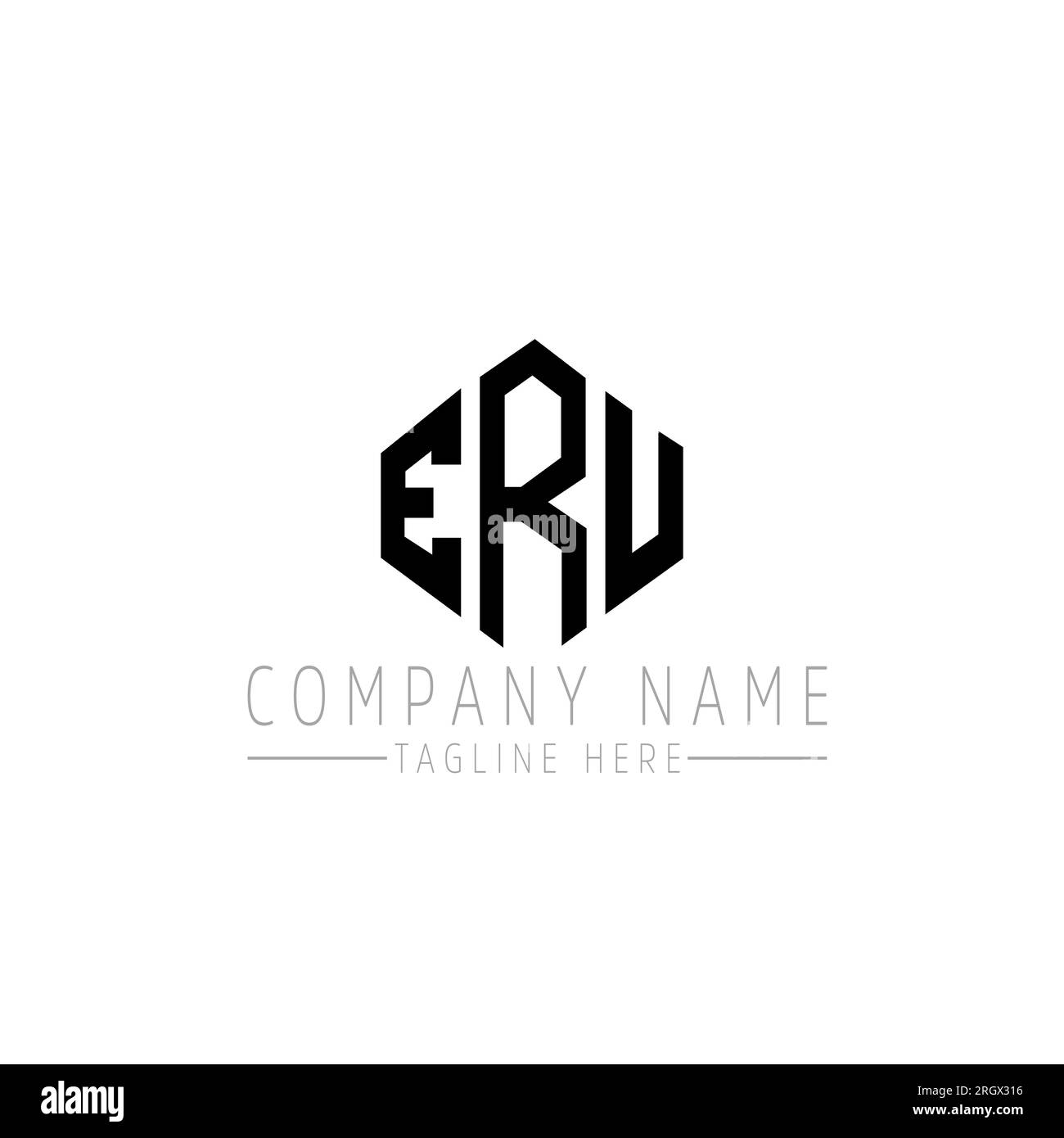 Logo de lettre ERU avec forme de polygone. Logo en forme de polygone ERU et de cube. Modèle de ...