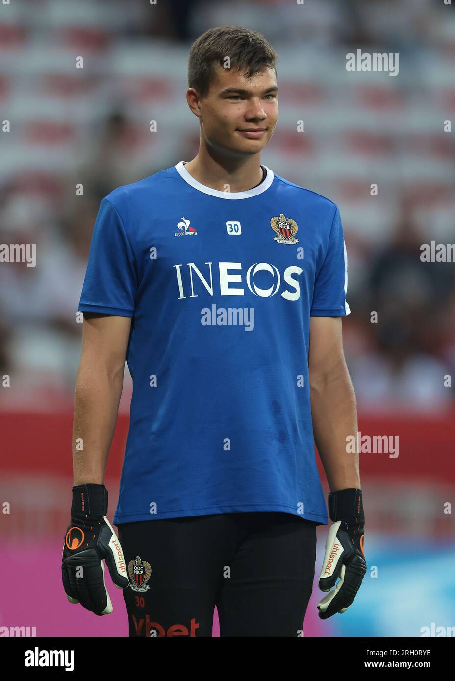 Nice, France, 11 août 2023. Bartosz Zelazowski de l'OGC Nice lors de l ...