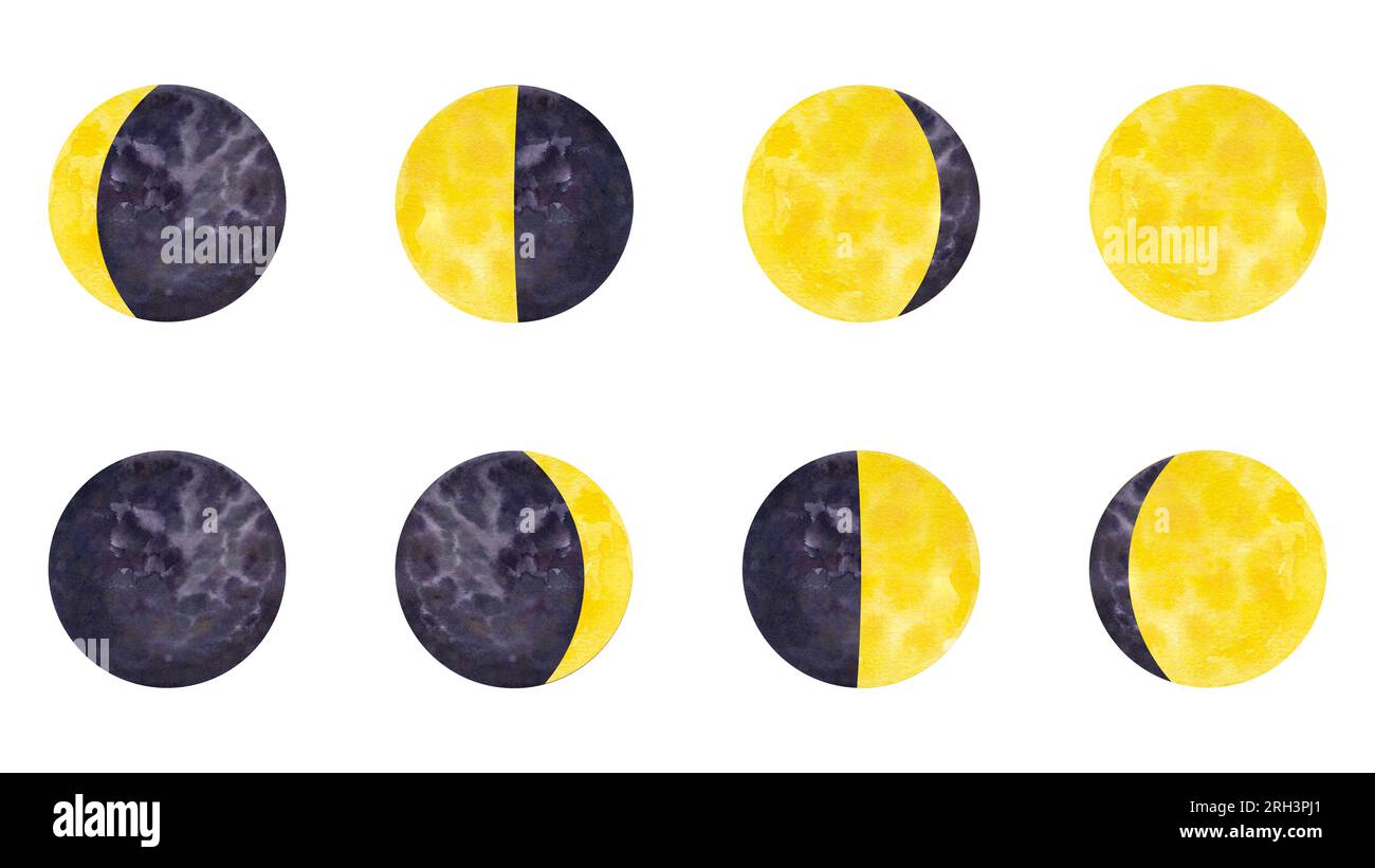 Phases de lune jaune. Le cycle de la galaxie de la nouvelle lune à la ...
