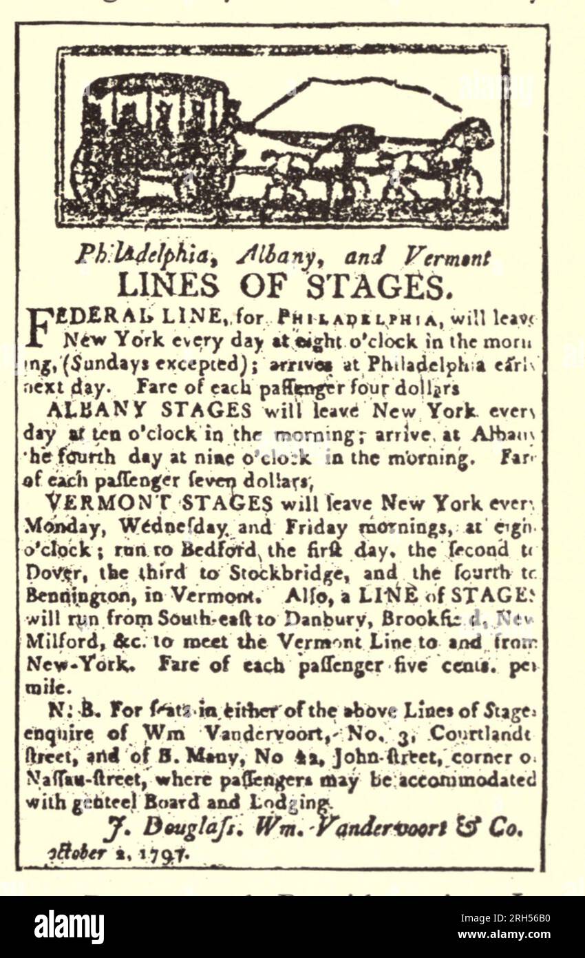 Lignes d'étapes du livre ' Stage-coach and Tavern Days ' par Earle ...