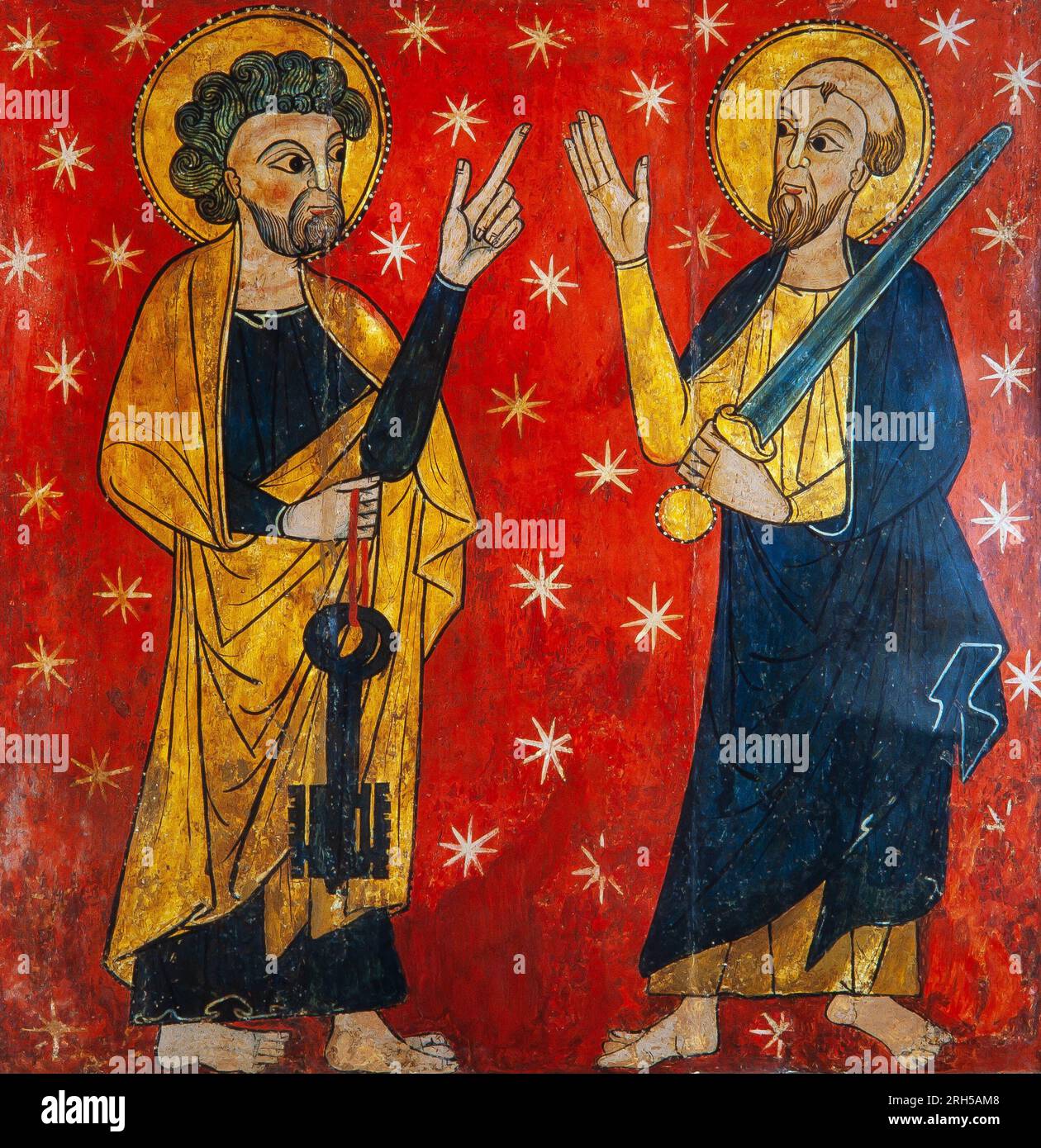 San Pedro, con las llaves del Paraíso, dialogando con el Apóstol san Pablo, latéral del Altar ...