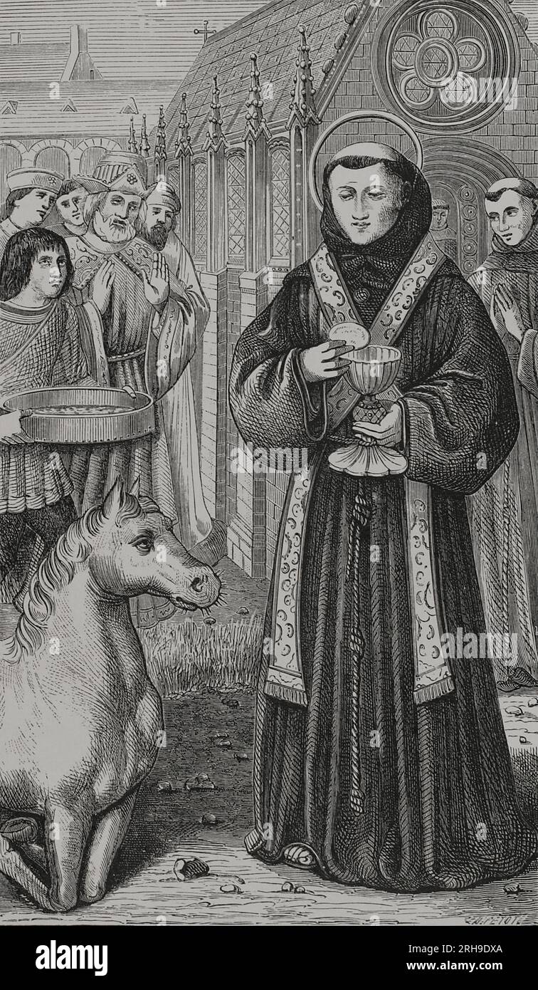 St. Antoine de Padoue (1195-1231) souhaitant démontrer à un hérétique ...