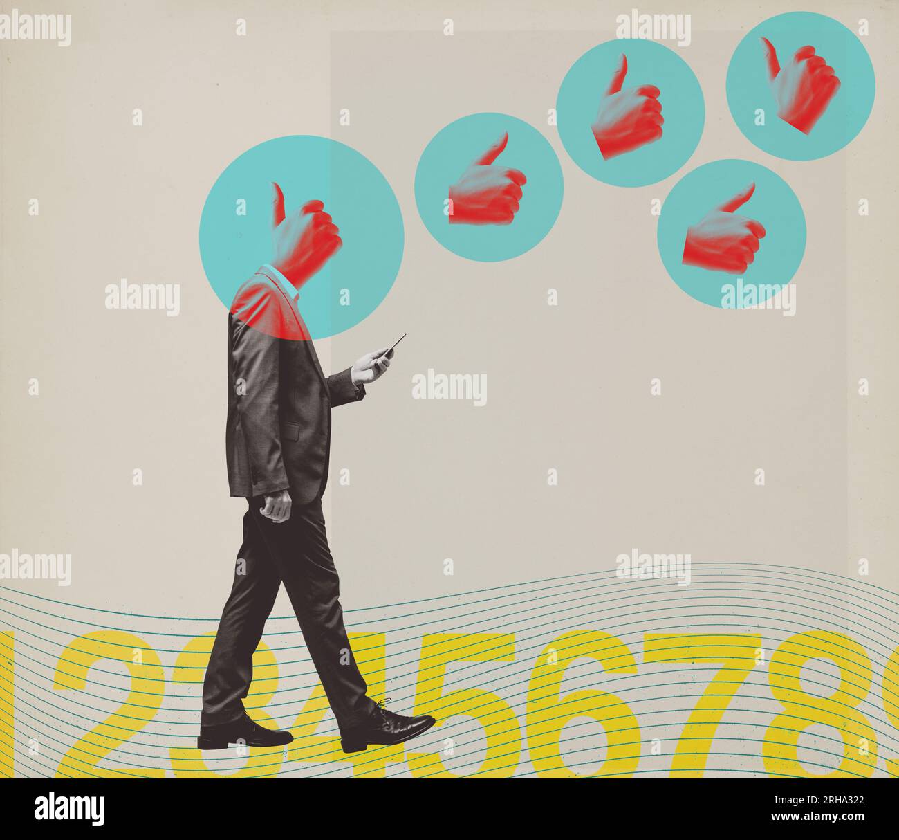 Homme distrait marchant et regardant les applications de médias sociaux ...