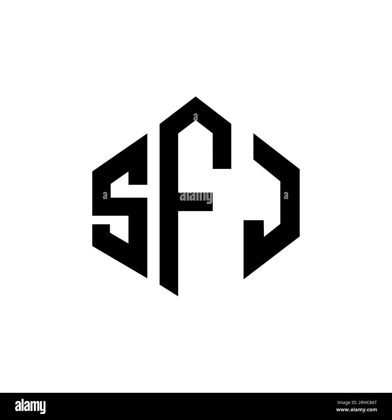 Logo de lettre SFJ avec forme de polygone. Logo en forme de polygone et cube SFJ. Modèle de logo ...