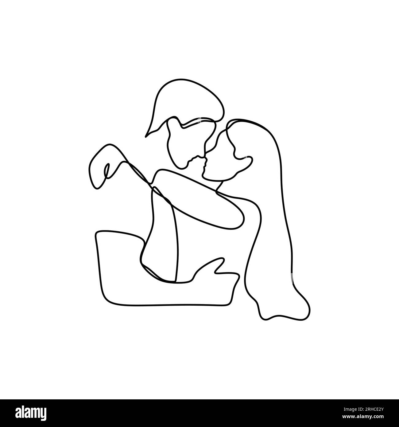 Dessin au trait continu de couple s'embrassant l'un l'autre ...