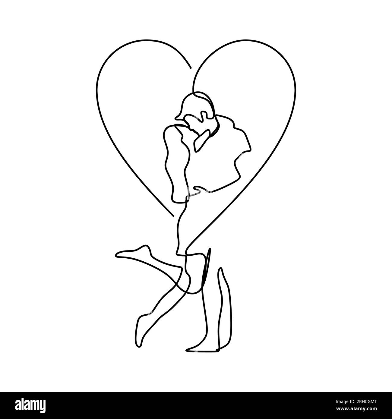 Dessin au trait continu de couple s'embrassant l'un l'autre ...