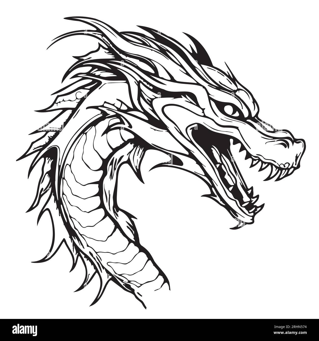 Croquis mystique de visage de dragon dessiné dans le logo de style ...