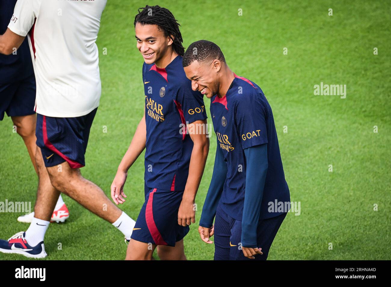Poissy, France 18 août 2023, Ethan MBAPPE du PSG et Kylian MBAPPE du ...