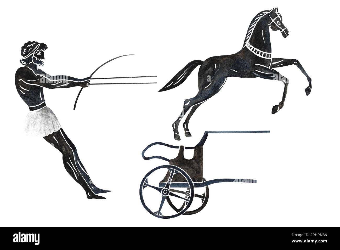 Ensemble avec une silhouette noire d'un char grec ancien. Peinture ...