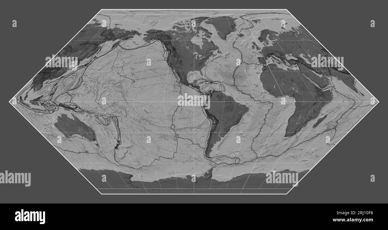 Limites des plaques tectoniques sur une carte à deux niveaux du monde ...