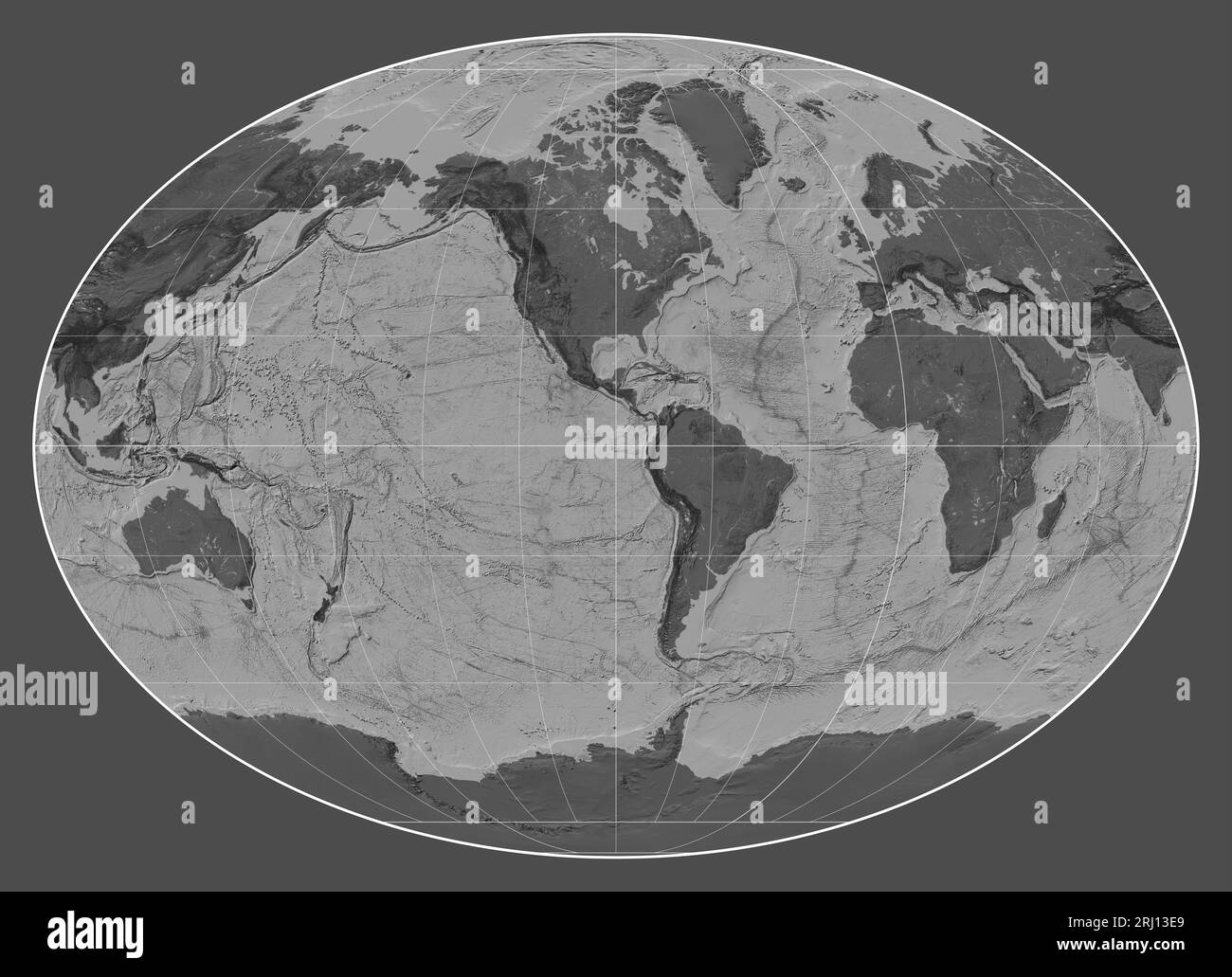 Carte à deux niveaux du monde dans la projection de Fahey centrée sur ...