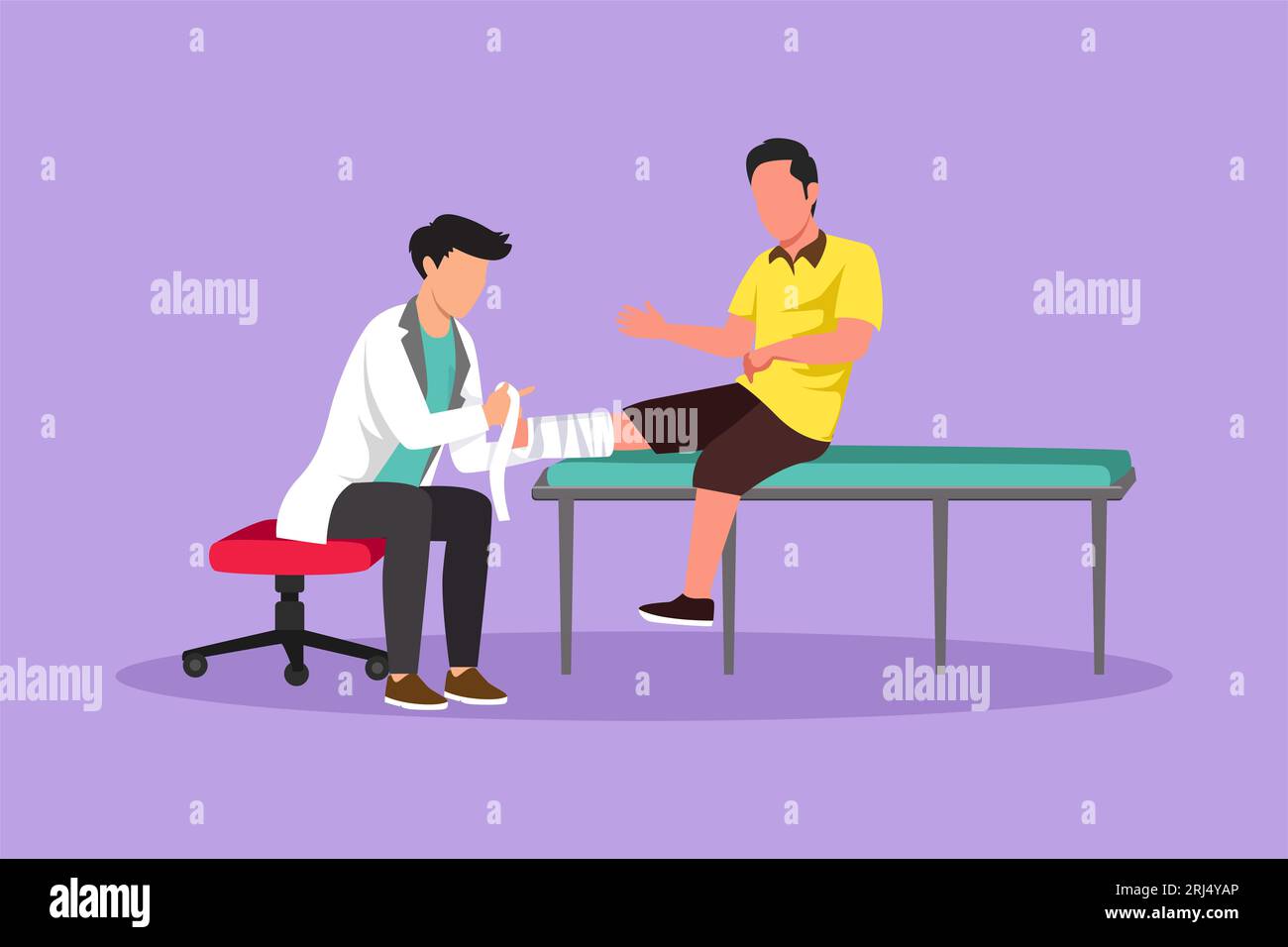 Dessin à plat de caractère du docteur bandage jambe cassée au patient ...