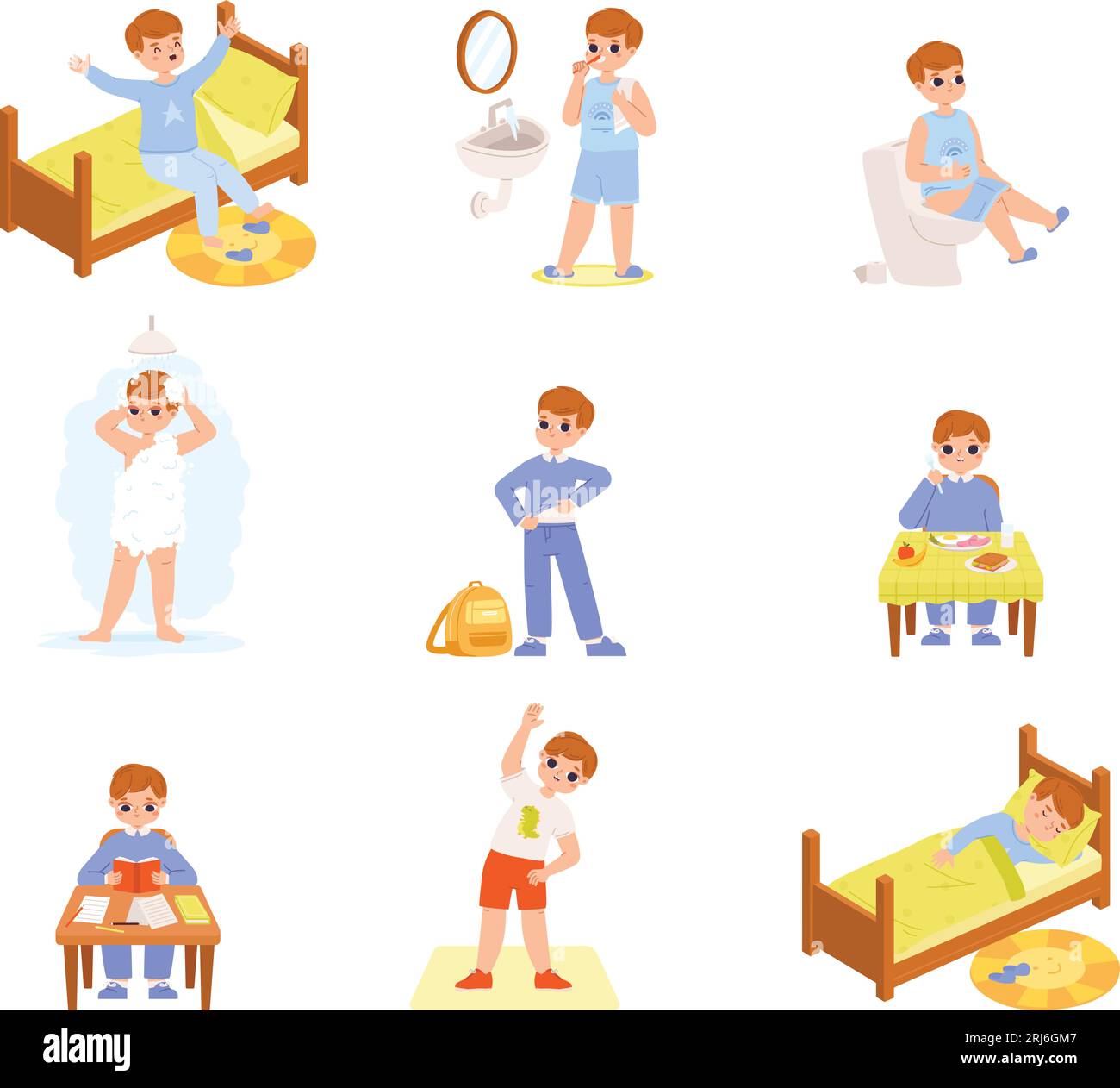Activités quotidiennes de garçon, happy matin, petit déjeuner et ...
