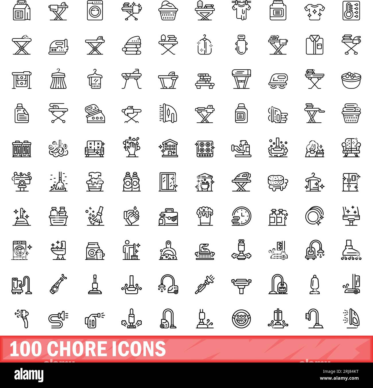 100 icônes de corvée définies. Illustration de contour de 100 icônes de ...