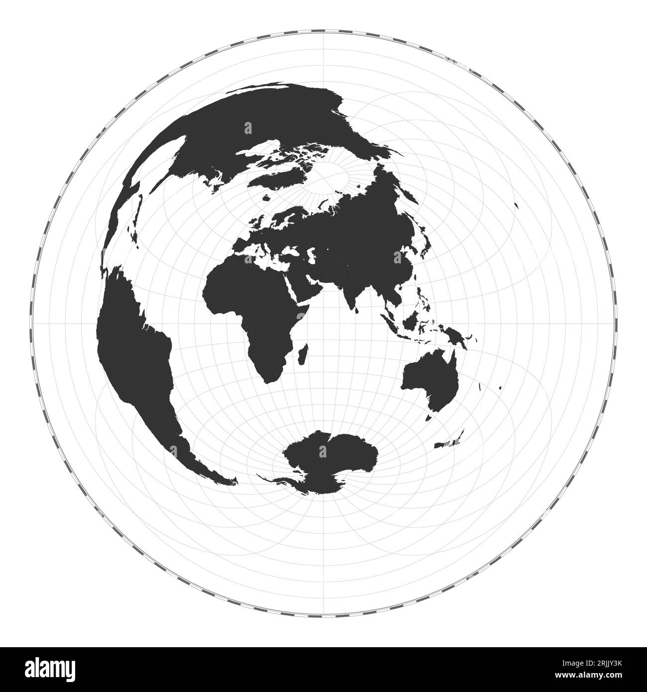 Carte du monde vectorielle. Projection équidistante azimutale. Carte ...