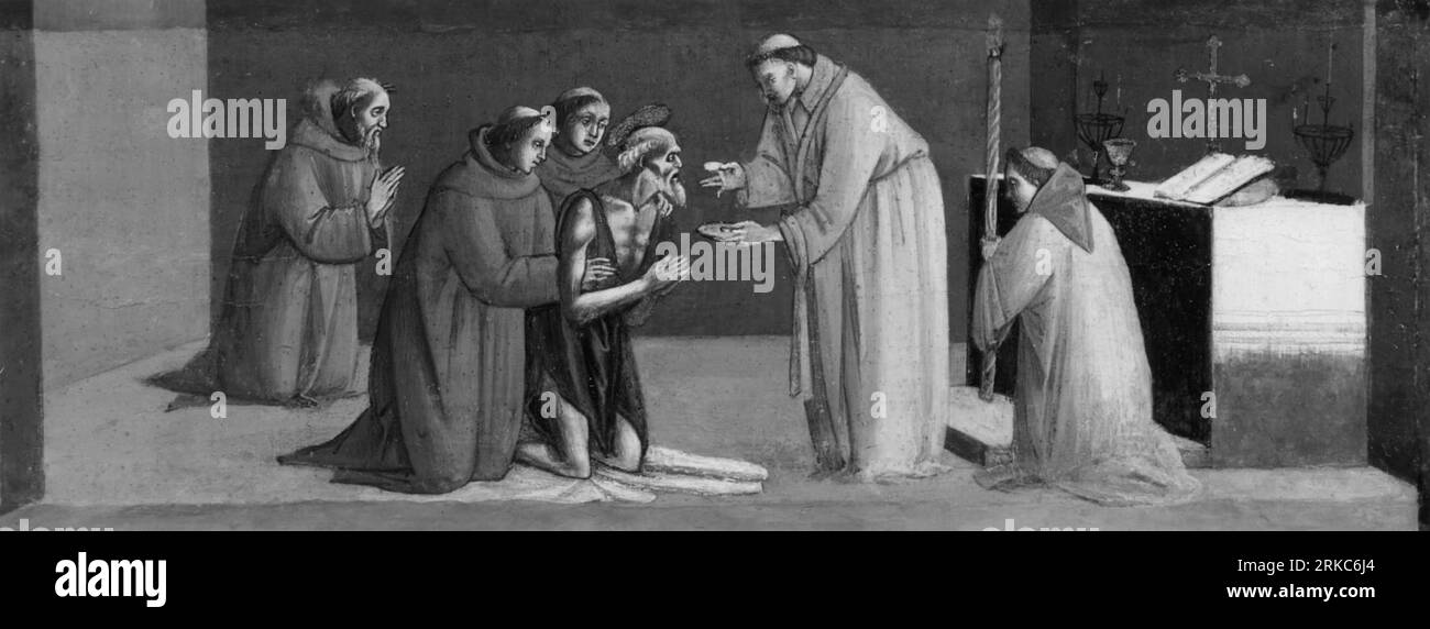 Groupe de trois panels : dernière Communion de St. Jérôme, l'homme des ...