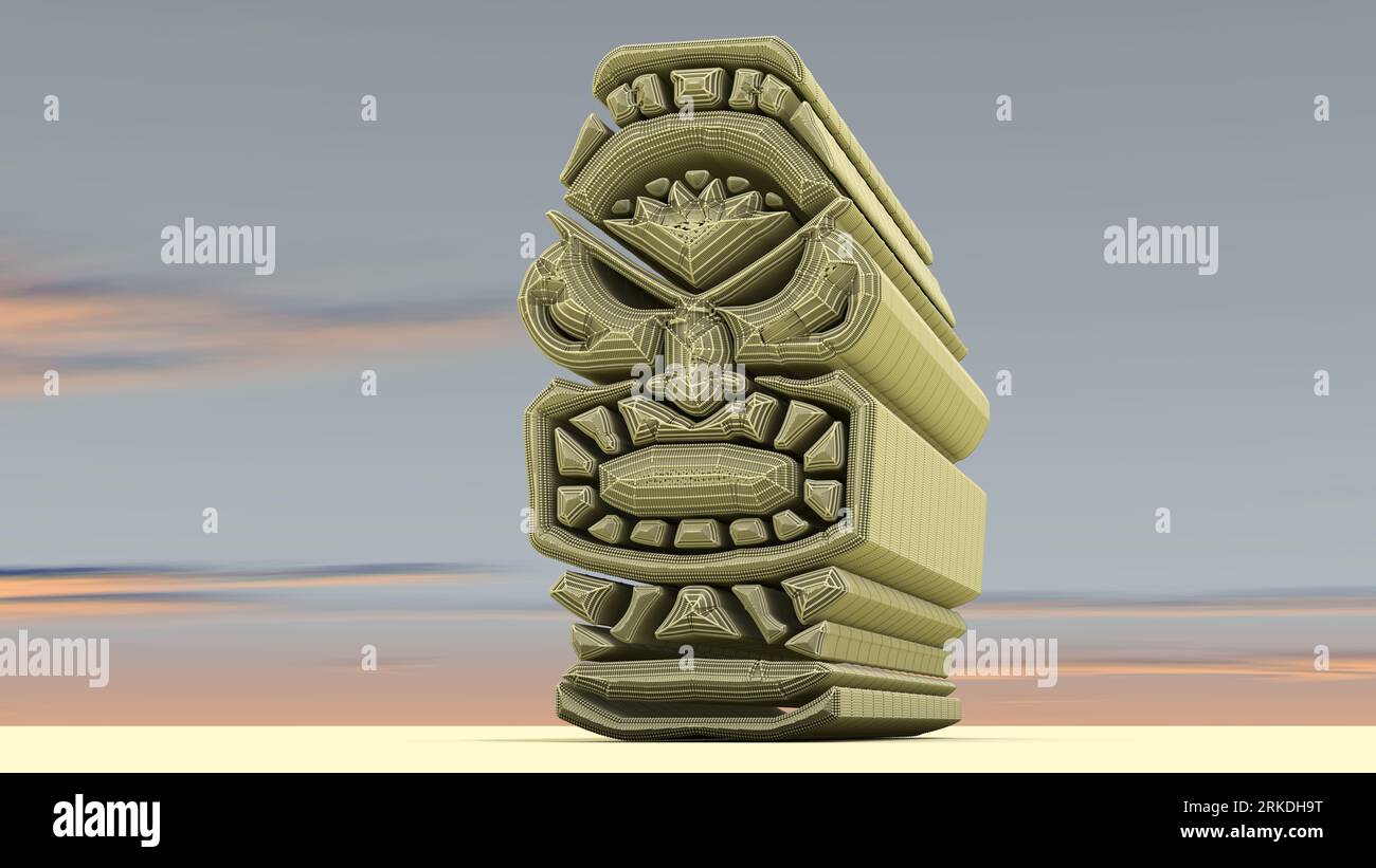 Illustration 3D d'une idole Tiki. Dans la mythologie Māori, Tiki est le ...