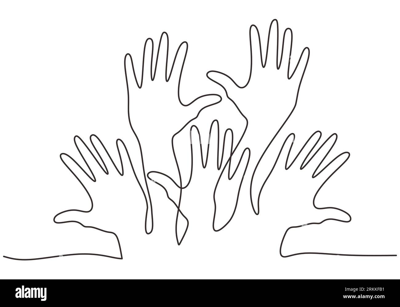 Dessin continu d'une seule ligne des mains humaines. Un symbole de ...